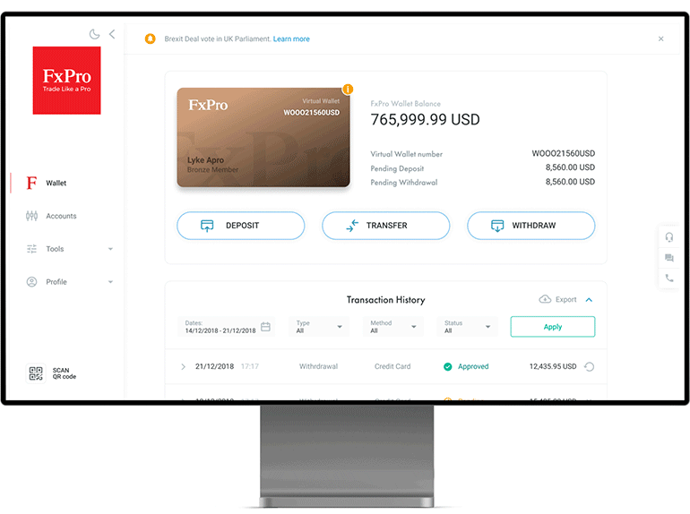 Open a forex trading account, create live fx brokerage account on FxPro